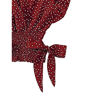 LYANER Women's V Neck Polka Dots Ruffle Cap Sleeve Shirred Hem Blouse Crop Tank Top Red Small