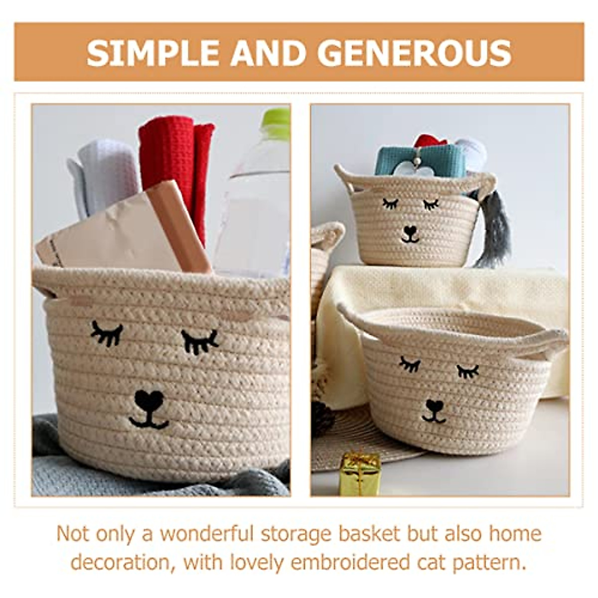 Homoyoyo Woven Baskets Nursery Organizer Storage Towel Organizing Pillows Shower Toys Books Baskets Living Baby Woven Cotton Laundry Throws Basket Small Cat Hamper Bins for Room in with Woven Basket