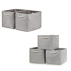 Bidtakay Baskets Set Fabric Storage Bins-Grey Bundled Baskets of 2 Large Baskets 16" X 11.8" X 11.8" + 3 Medium Baskets 15" X 11" X 9.5" for Closet, Shelves