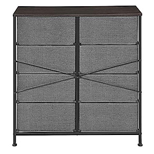 SONGMICS Dresser, Storage Unit with 8 Easy Pull Fabric Drawers, Dresser Drawer, Organizer Unit with Metal Frame, Wooden Tabletop, for Closet, Nursery, Dark Walnut and Gray ULTS24G