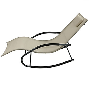 Sunnydaze Outdoor Rocking Wave Lounger with Pillow, Patio and Lawn Lounge Chair Rocker, Beige, Set of 2