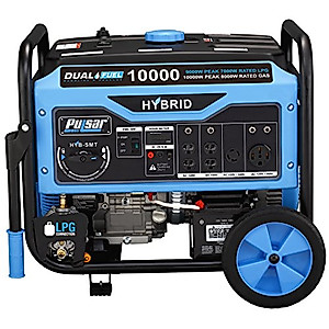 Pulsar PG10000B16 Portable Dual Fuel Generator-8000 Rated 10000 Peak Watts-Gas & LPG Electric Start-Switch-&-Go Build in, RV Ready-CARB Compliant, 10, 000W, Black