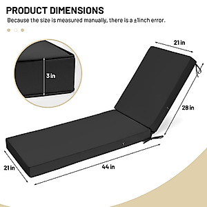 Lokex Chaise Lounge Cushions Outdoor, Waterproof Removable Chaise Lounge Cushion, 72x21x3 Inch Lounge Chair Cushions for Outdoor Furniture Comes with Lace-up Straps and Anti-Slip Bottom
