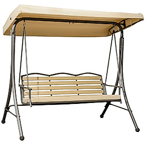 Outsunny 3-Seat Patio Swing Chair, Porch Swing Glider with Seat Cushion, Adjustable Canopy, Weather Resistant Steel Frame, for Porch, Garden, Poolside, Backyard, Beige