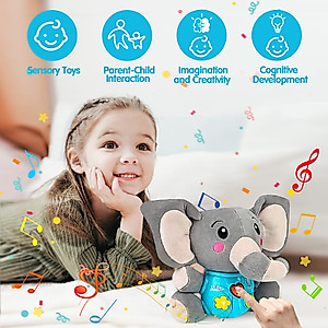 Sakiyrmai Plush Elephant Music Baby Toys 0 3 6 9 12 Months, Cute Stuffed Animal Light Up Baby Toys Newborn Baby Musical Toys for Infant Babies Boys & Girls Toddlers 0 to 36 Months-Upgraded