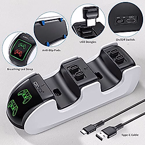 PS5 Controller Charger Compatible with PS5 DualSense Edge Controller, PS5 Charger with 4 USB-C Dongles, PS5 Accessories Charging Dock for PS 5 Controller, PS5 Controller Charging Station