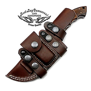 Best.Buy.Damascus1 Rose Wood 9.5'' Fixed Blade Custom Handmade Damascus Steel Tracker Hunting Knife Brass Pins Spacers Unique Beautiful File Work On Handel Come With Leather Sheath Prime Quality