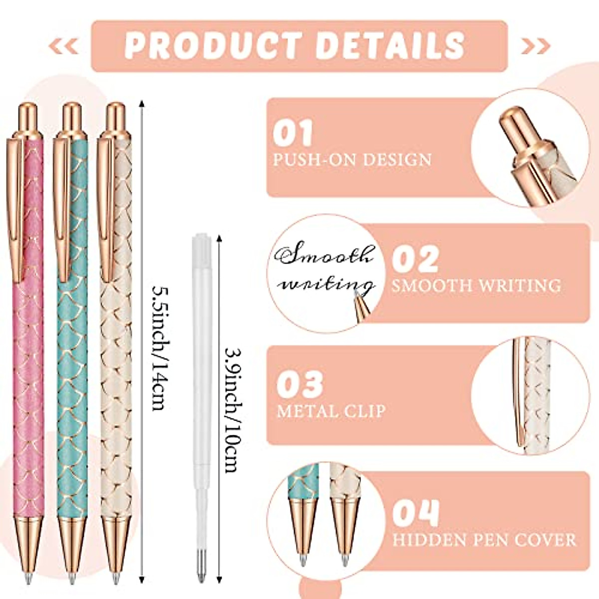 40 Pcs Sparkly Pens for Women Nurses Week Gifts Pen Gift Set Glitter Pen Fancy Pens Cute Pens Gold Glitter Colorful Ballpoint Pens 1 mm Black Ink with Replacement Refills for School Office