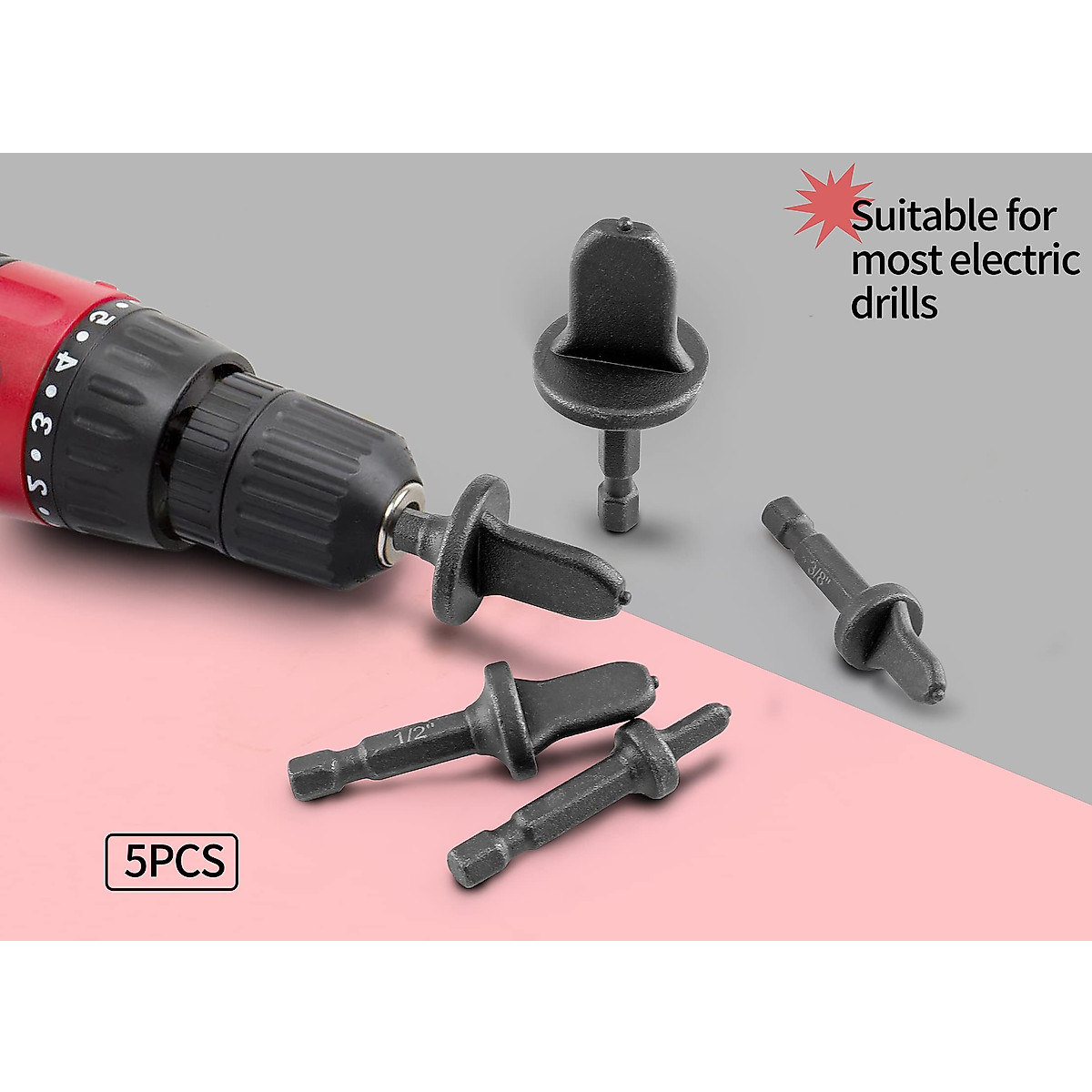 Zorveiio 5 Pcs Swaging Tool Drill Bit Set Swaging Tool Drill Bits, Copper Tube Expander Flaring Tool for Copper Tubing, HVAC Repair Kit with 3/4'' 5/8'' 1/2'' 3/8'' 1/4'' Bits - Hex Handle