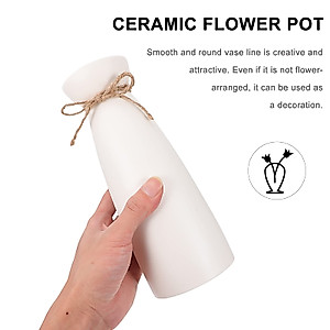 Generic Ceramic Flower Vase with Rustic Rope Flower Arrangement Container Centerpieces Vase Decor for Home Garden Office Vase Floral Decorative, White, 7X22.5CM