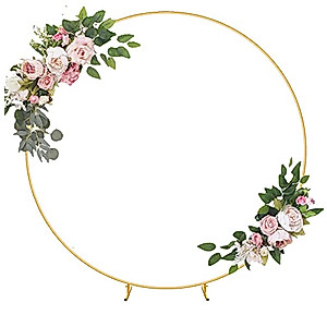 6.6FT Gold Metal Round Arch Backdrop Stand- Cicle Backdrop Stand Balloon Arch Frame for Baby Shower, Wedding Arch Stand for Ceremoney, Round Arch Ring Backdrop Stand for Party Decoration