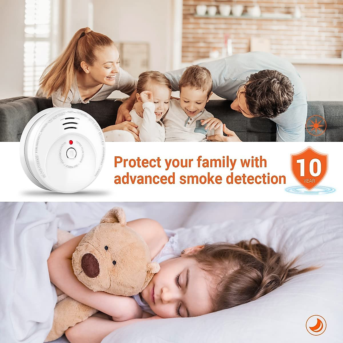 Jemay Smoke Detector, Smoke Alarm with Advanced Photoelectric Technology, Smoke Detector with Test Button and Low Battery Reminder, Fire Alarm with Battery Backup Used in Home, AW106, 6 Packs