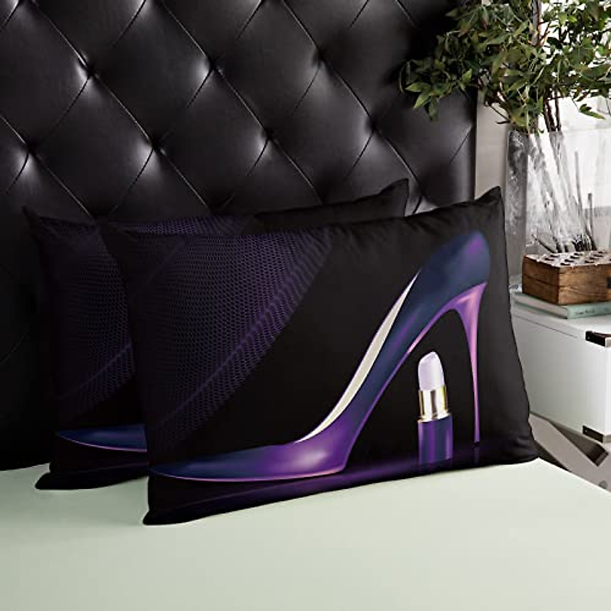 Maliyand Body Pillow Covers,Purple Lipstick and High Heel Black Decorative Pillow Cover Pillow Case Cushion Cover for Bed Sofa Couch Home Decor 20"x30"