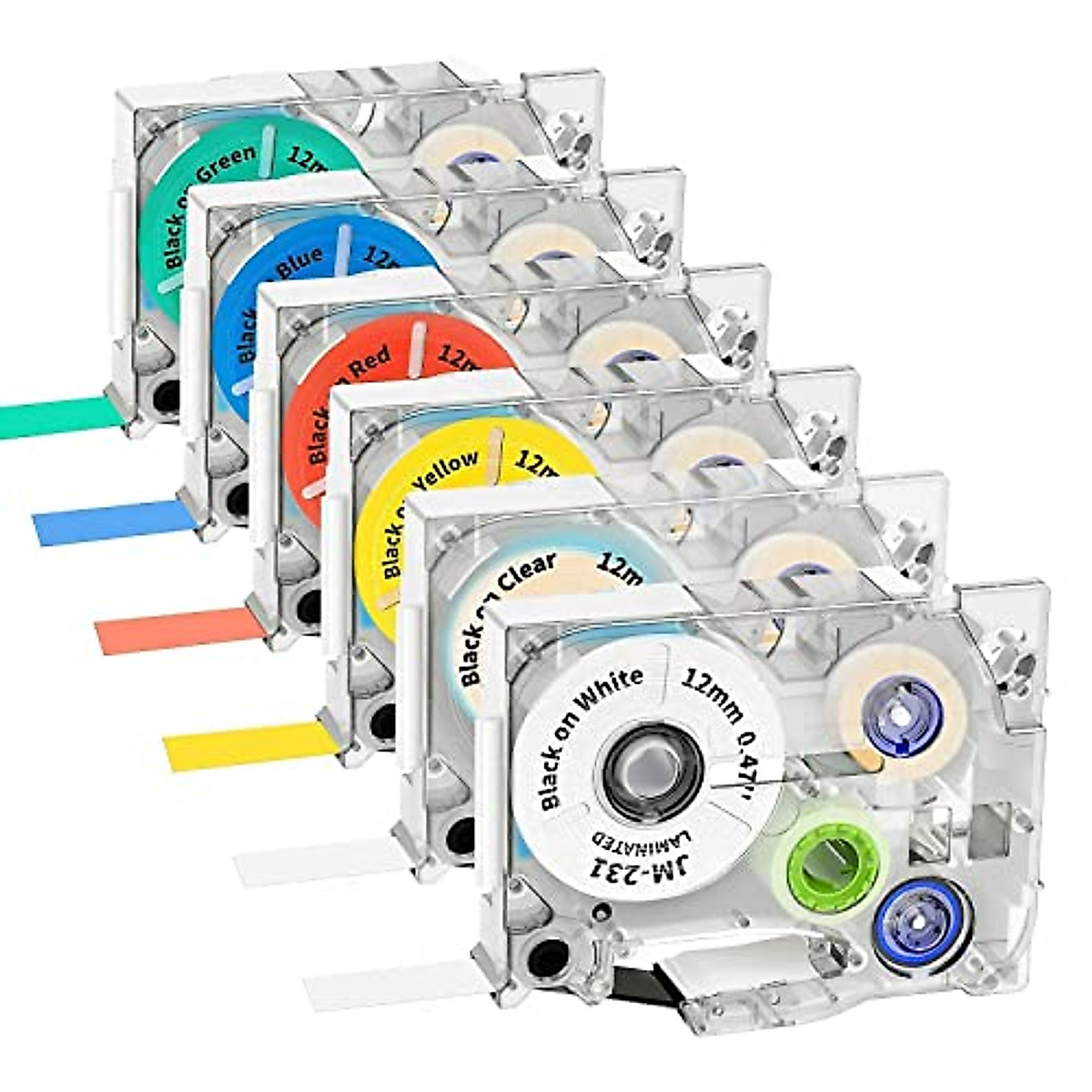 Compatible Label Tape Replacement for Brother Ptouch TZe-231 Label Tapes Bundle with Replacement TZe Label Tape Multicolor, 0.47" x 26.2', Black on White/Clear/Red/Blue/Yellow/Green (Total 11-Pack)