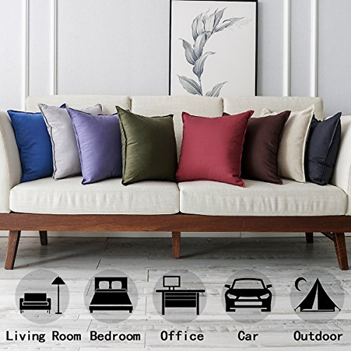 Jeanerlor Pack of 2 24 x 24 Inch Cotton Linen Soft Soild Decorative Square Throw Pillow Covers Green Cushion Case Set for Bedroom/Sofa/Car 60 x 60 Cm,Olive Green