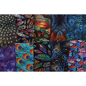 Mook Fabrics Cotton Feathers DSN 09, Blue/Green Cut by The yard