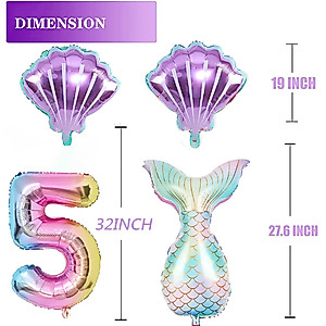Mermaid Birthday Decoration Mermaid Balloons Kit Sea Balloon Mermaid Foil Balloon Mermaid Tail Balloons for Girls Mermaid Party (Number 5)