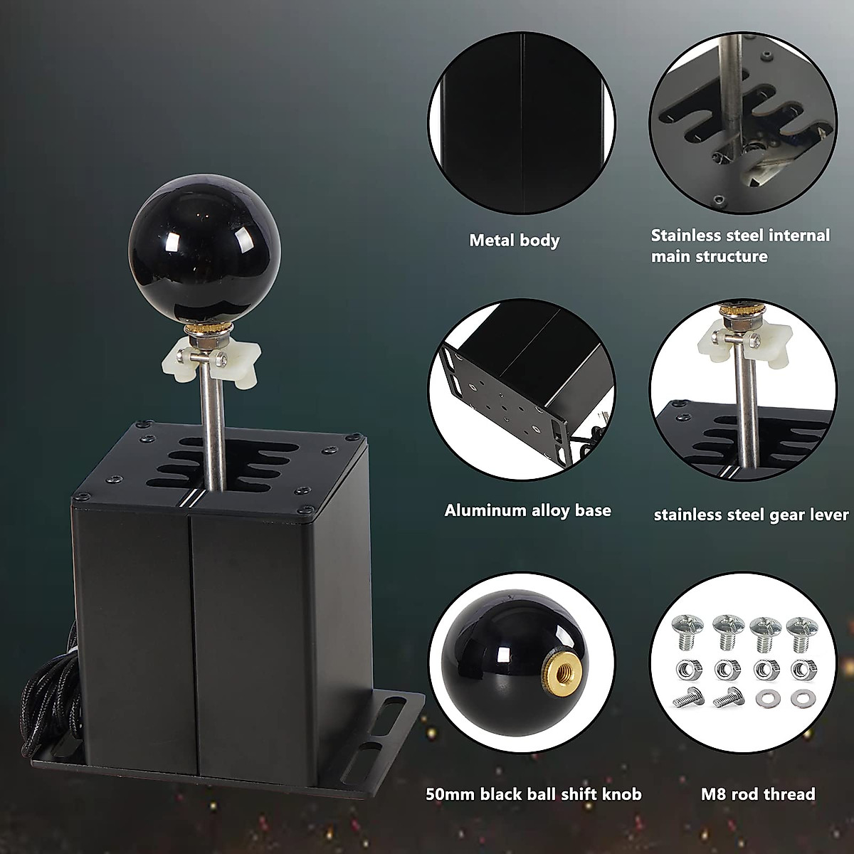 Htostar Racing PC USB Simulator Racing Shifter Compatible with G29 G27 G25 G920 T300RS/GT Steering Wheel Sequential H Gear Shifter Compatible with ATS ETS Dust WRC Sim Racing Games 7+R Black