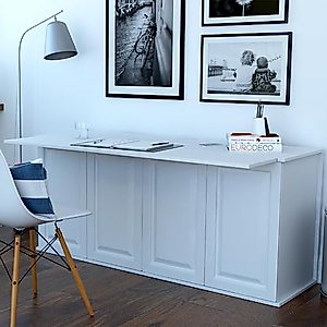Orion Console Bed with Desk | Murphy Cabinet Bed Queen with Mattress Perfect for Home Office Guest Bed | Multipurpose Space-Saving Furniture (White)