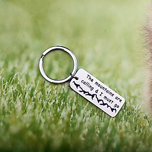Detailed The Mountains are Calling and I Must Go Keychain Mountain Hiking Outdoor Adventure Travel Gift (keychain)