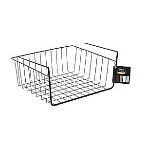 Smart Design Undershelf Storage Basket - Small - Snug Fit Arms - Steel Metal Wire - Rust Resistant - Under Shelves, Cabinet, Pantry, and Shelf Organization - 12 x 5.5 Inch - Black