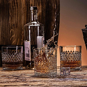 Crystal Whiskey Glass, 11.3 oz Old Fashioned Whiskey Glass, Rotating Rock Glass Drinking Bourbon/Scotch Whisky/Cocktails/Cognac/Rum/Vodka, Perfect Gifts for Dad/Husband/Father/ Men Brother (Cup No.2)