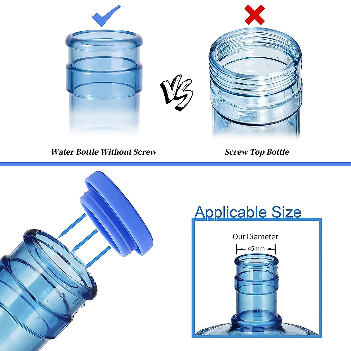 5 Gallon Water Bottle Caps Pack of 4, Silicone Replacement Caps for 5 Gallon Water Jug Reusable, No Spill 5 Gallon Water Jug Lids Leak Proof Fit 55mm Bottles