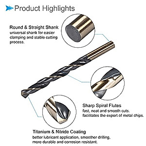 CoCud Twist Drill Bits, 11mm Cutting Edge, Titanium & Nitride Coated High Speed Steel 4341 Round Shank - (Applications: for Stainless Steel Drilling Machine), 2-Pieces