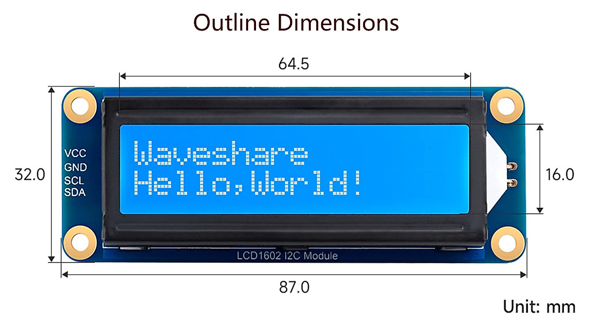 Waveshare LCD1602 I2C Module for Arduino/Raspberry Pi