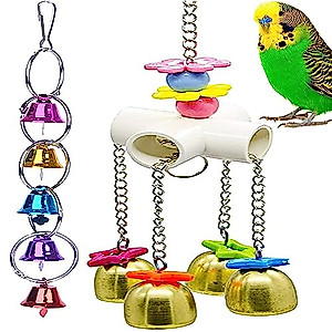 Fejapa Bird Swing Bells Toy with Bell Chewing Hanging Ring Toy Cage Bite for Pet Budgie Parakeet Cockatiel Conure Macaw African Grey Eclectus Cockatoo Finches Lovebird Quaker Parrot Finch Canary