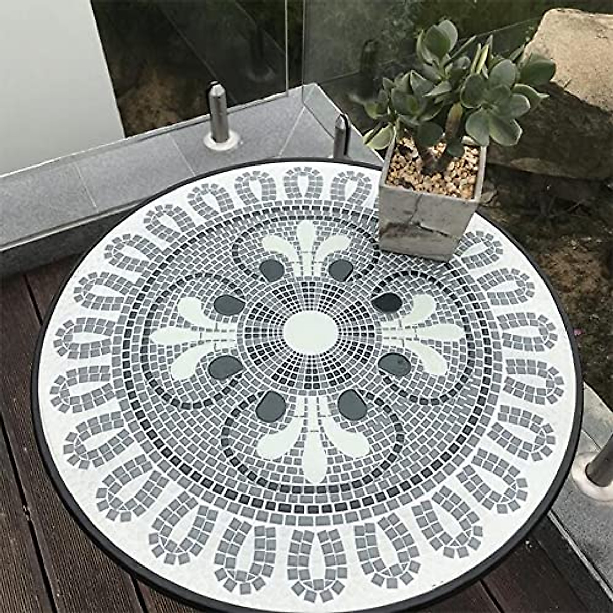 XIAOLIN Mosaic Table Outdoor Balcony Patio Furniture，Garden Side Table, Round Plant Table - Easy to Assemble(Color:02)