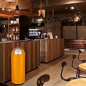 17 Gal / 65L Push Lid Trash Can Commercial Grade Heavy Duty Tall Commercial Trash Can Brushed Stainless Steel for Outdoor | Kitchen Waste Bins for Home, Office, Restaurant, Restroom(Orange)