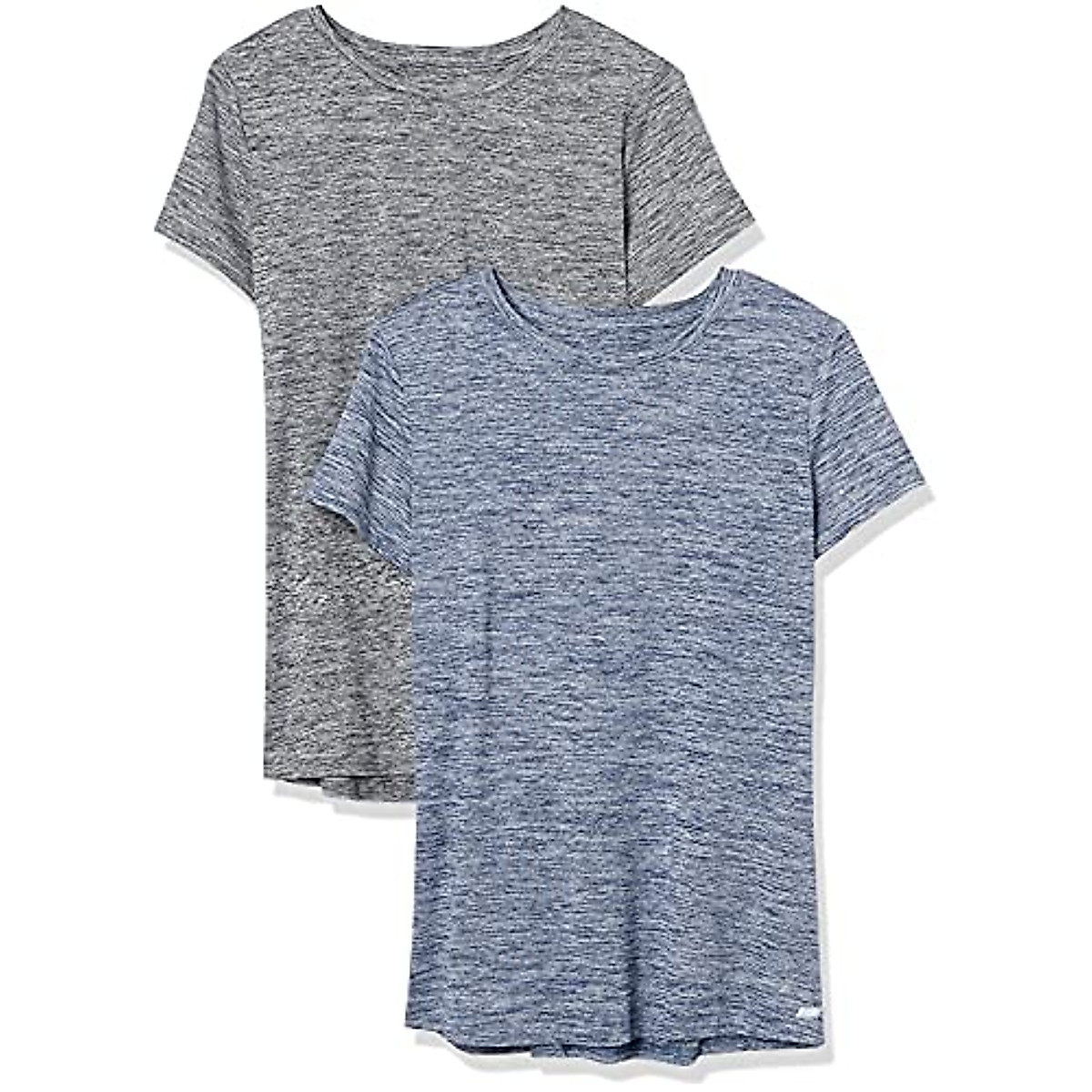 Amazon Essentials Women's Tech Stretch Short-Sleeve Crewneck T-Shirt (Available in Plus Size), Pack of 2, Black Heather/Navy Heather, Small