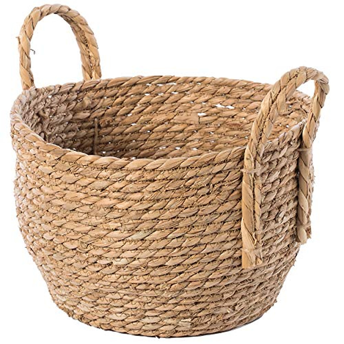 Vintiquewise Decorative Round Wicker Woven Rope Storage Blanket Basket with Braided Handles - Small