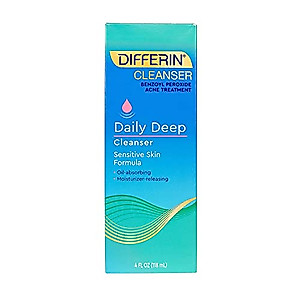Differin Acne Face Wash with Benzoyl Peroxide, Daily Deep Cleanser by the makers of Differin Gel, Gentle Skin Care for Acne Prone Sensitive Skin, 4 oz (Packaging May Vary)