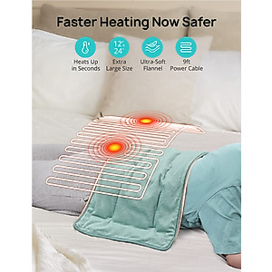 EVAJOY Weighted Heating Pad with 2 Massager, XL 12 x 24'' Electric Massaging Heating Pad for Back Pain Relief, 3 Heat Levels, 6 Vibration Massage Settings, 18 Relaxing Combinations (12 x 24'') Green