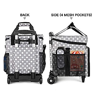 LUXJA Rolling Scrapbook Tote, Scrapbook Bag with Detachable Dolly (Patented Design), Gray Dots