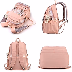 Aesthetic Backpack for School, Cute Girls Preppy Book Bag, Kawaii Large Capacity Middle School Plaid Backpack for Teenagers (Purple)