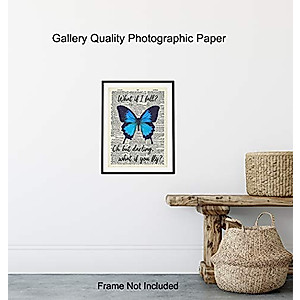 Inspirational Wall Art - Home Decor, Room Decorations for Bedroom, Office, Living Room - Unique Cute Boho Gift for Women, Girls, Teens - Blue Butterfly – 8x10 Self Confidence Picture Poster Sign