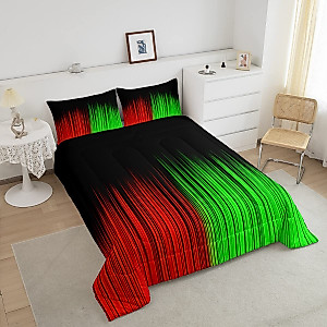 Abstract Ombre Comforter Set Kids Teens Red Green and Black Girls Bedding Set Room Decor Fashion Women Quilt Set with 1 Pillowcase 2Pcs Bedding Twin