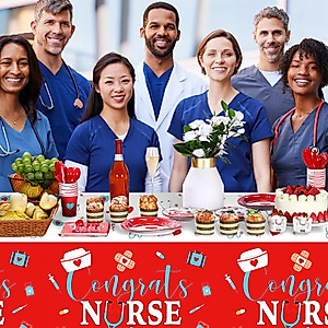 Zubebe 173 Pcs Nurse Graduation Party Supplies Serve 24 Congrats Nurse Banner Dinner Dessert Plates Cups Napkins Tablecloth Nurse Birthday Party Tableware Set for Nursing School RN Graduation Party