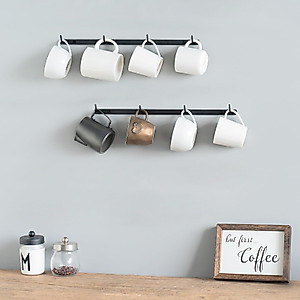 Dahey Mug Holder Metal Coffee Mug Rack Wall Mounted with 8 Mug Hooks, Set of 2, Mug Display Rack Cup Holder Storage for Kitchen Dining Room Coffee Bar, Black