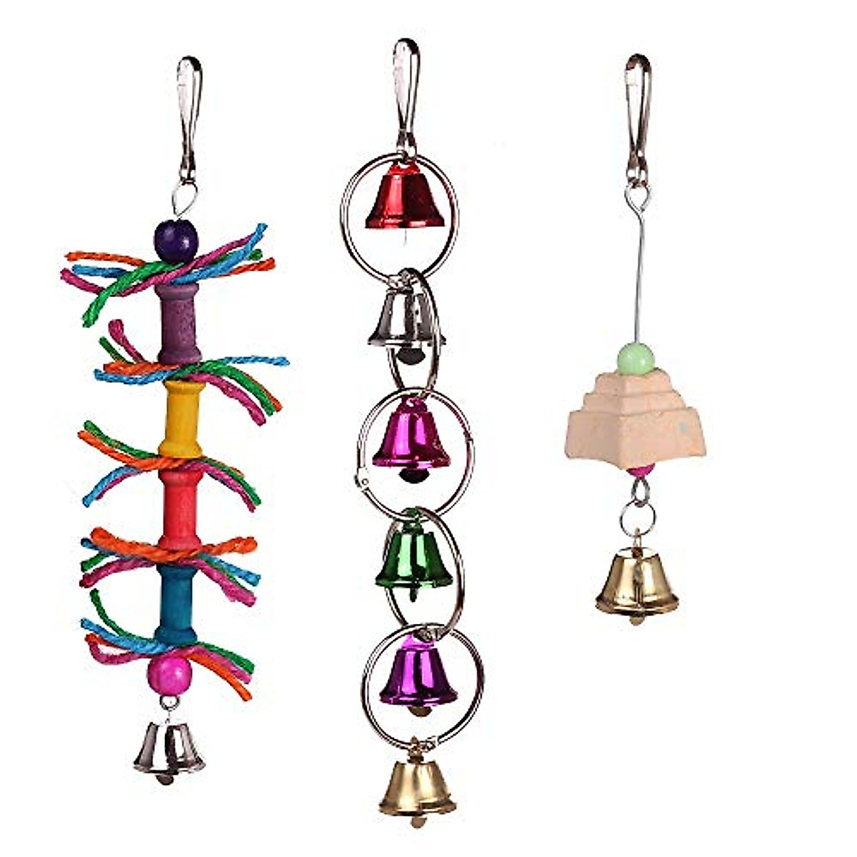 HappyToy Bird Parrot Toys 8pcs Play Set for Birds, Hanging Colorful Swing Chewing Toy Bells, Ladder Swing for Small Parrots, Macaws, Parakeets, Conures, Cockatiels, Love Birds