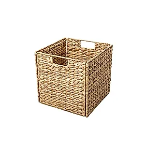 Trademark Innovations 12" Foldable Hyacinth Storage Basket with Iron Wire Frame