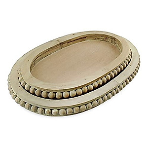 AuldHome Rustic Beaded Wood Tray Set (Set of 2); Farmhouse Distressed Oval Wooden Tray Set