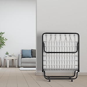 HAPPYGRILL Folding Bed with Mattress for Adults, Rollaway Bed W/Memory Foam Mattress, 4 Universal Wheels, Sturdy Steel Frame, Potable Fold Up Bed for Living Home Bed Room Office,Made in Italy