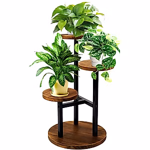 GEEBOBO 3 Tier Plant Stand Indoor, Metal Wood Plant Stands For Indoor Plants Multiple, Corner Tiered Flower Plants Shelf Stand for Living Room Bedroom, Brown