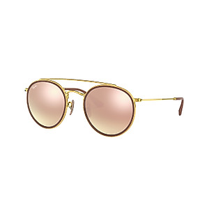 Ray-Ban RB3647N Double Bridge Round Sunglasses, Gold/Brown Gradient Mirrored Pink, 51 mm + 1