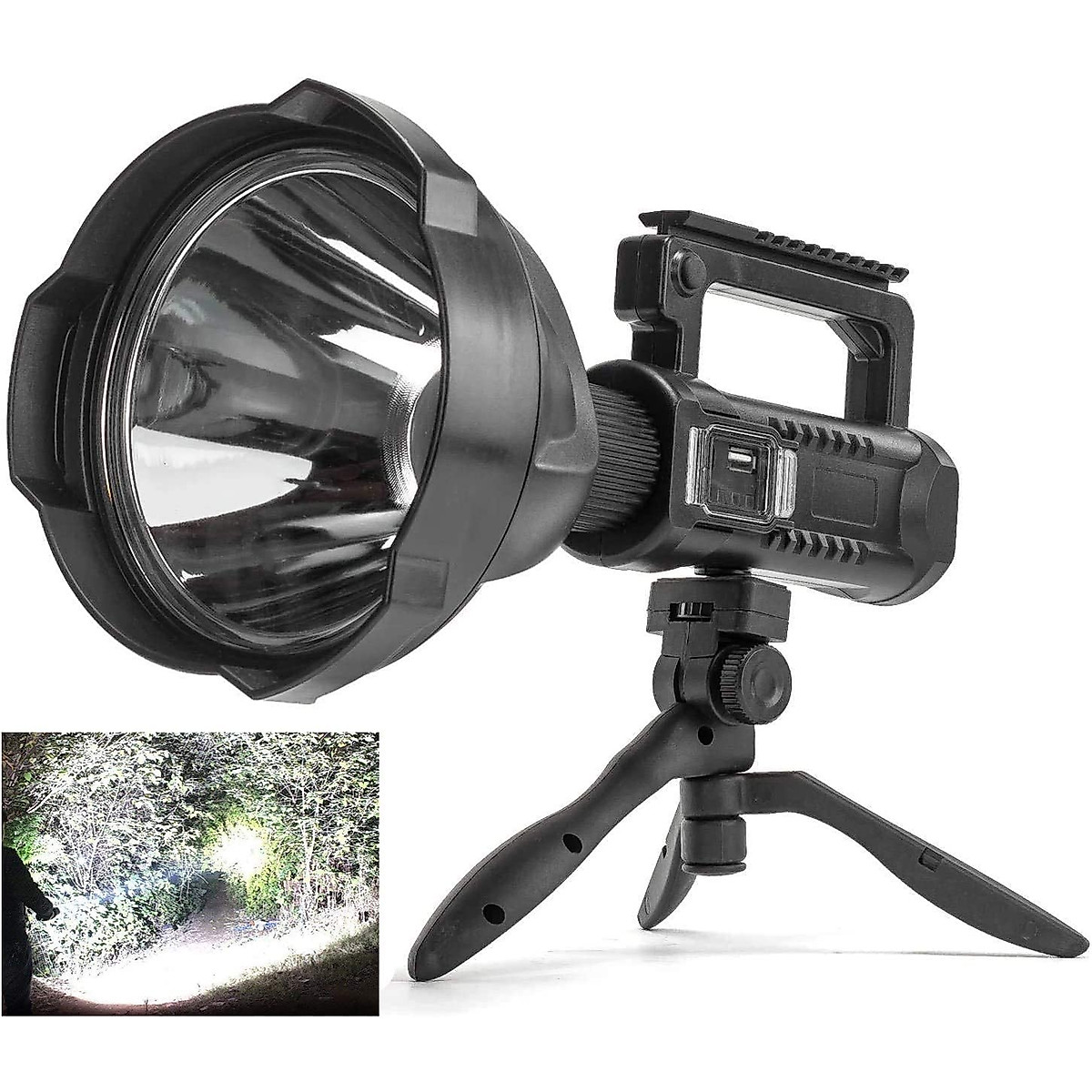 Rechargeable Spotlight Flashlight High Lumens, 900000 Lumens Super Bright Led Searchlight with Tripod and USB Output, IPX5 Waterproof 4 Modes Handheld Spotlight for Camping Emergencies