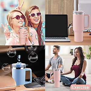 12 Pack Replacement Straws and Covers for 40 oz Stanley Adventure Travel Tumbler Cup, Reusable Plastic Straws with Cleaning Brush, Compatible with 40oz 30oz 20oz 14oz Stanley Water Jug, 12inch